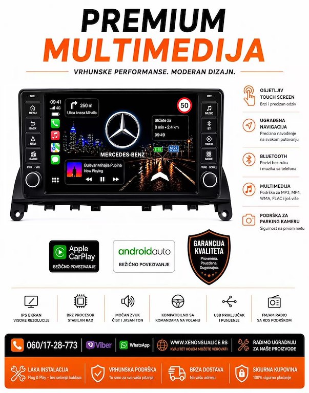 MERCEDES C KLASA W204 MULTIMEDIJA ANDROID,CAR PLAY NAVIGACIJA TOUCH SCREEN 10 INCA