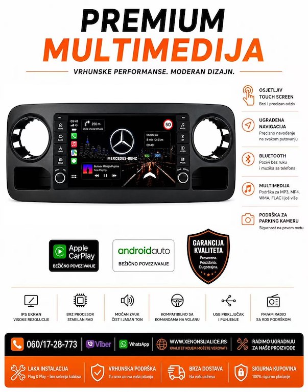 MERCEDES SPRINTER MULTIMEDIJA ANDROID,CAR PLAY NAVIGACIJA TOUCH SCREEN 10 INCA