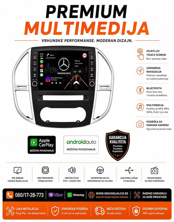 MERCEDES VITO MULTIMEDIJA ANDROID,CAR PLAY NAVIGACIJA TOUCH SCREEN 10 INCA