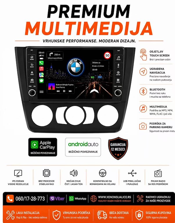 BMW 1 MANUELNA KLIMA ANDROID,CAR PLAY MULTIMEDIJA NAVIGACIJA TOUCH SCREEN 10 INCA