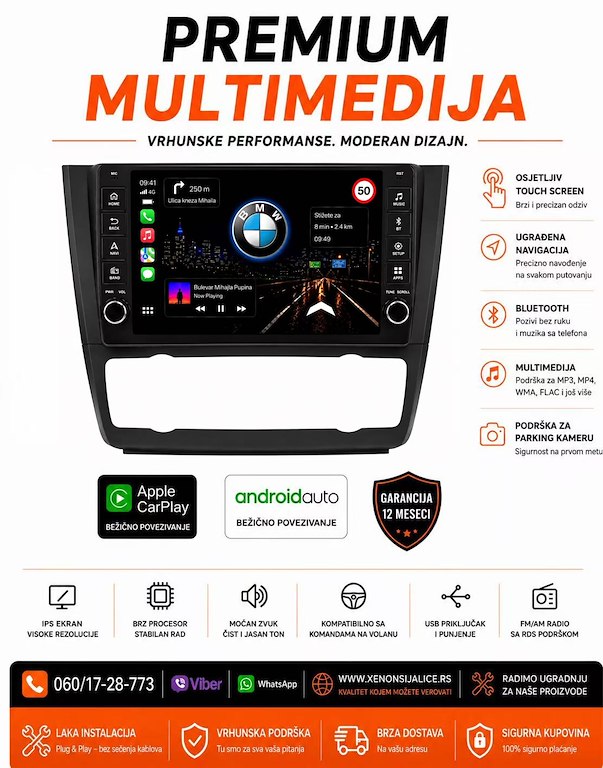 BMW 1 DIGITALNA KLIMA ANDROID,CAR PLAY MULTIMEDIJA NAVIGACIJA TOUCH SCREEN 10 INCA