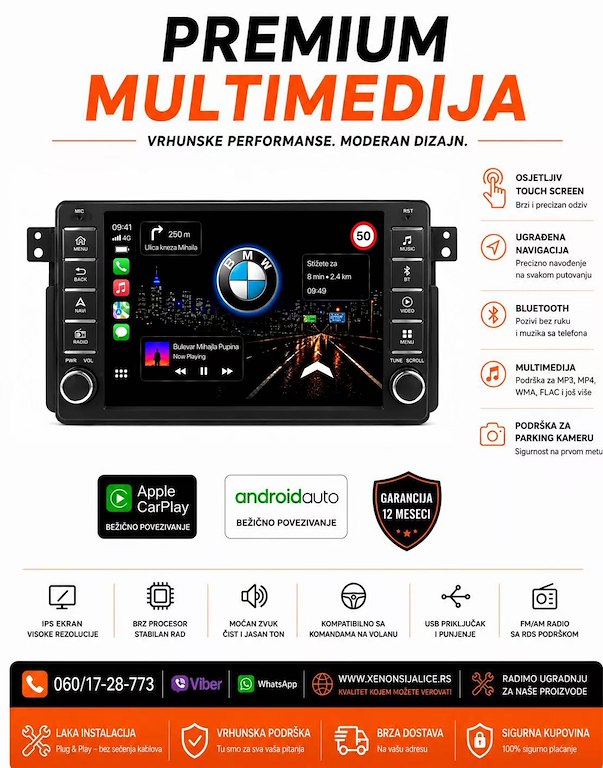 BMW 3 E46 ANDROID,CAR PLAY MULTIMEDIJA NAVIGACIJA TOUCH SCREEN 10 INCA