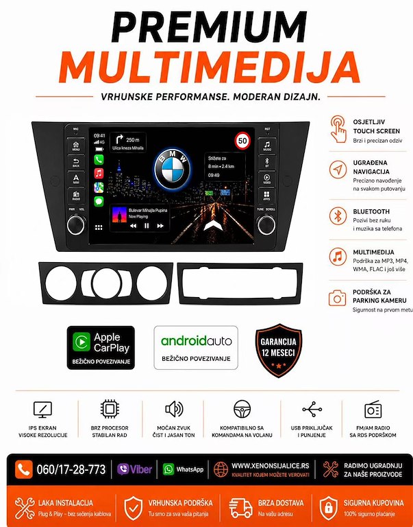 BMW 3 E90 E91 E92 ANDROID,CAR PLAY MULTIMEDIJA NAVIGACIJA TOUCH SCREEN 10 INCA