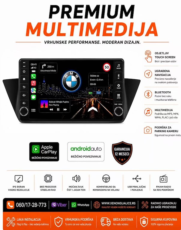 BMW X1 ANDROID,CAR PLAY MULTIMEDIJA NAVIGACIJA TOUCH SCREEN 10 INCA