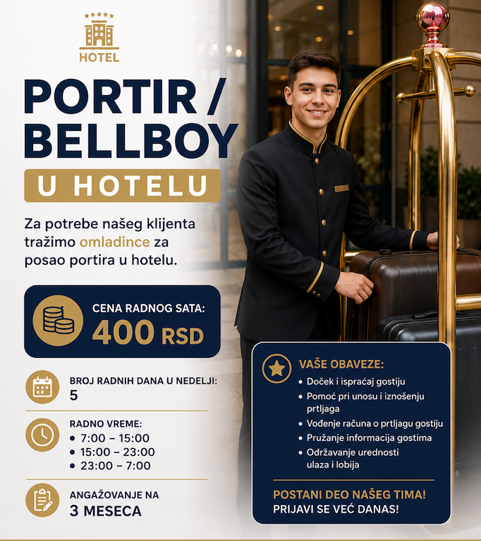 Portir / Bellboy U Hotelu Part time / Honorarni poslovi