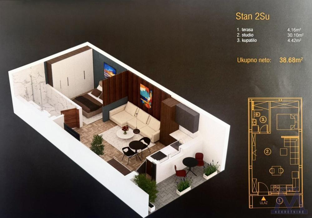 Dvosoban stan na prodaju, 39m2, 55.000€