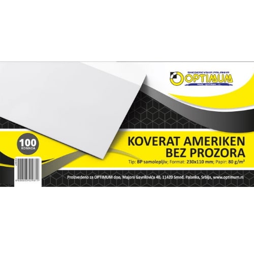 Koverat Ameriken bez prozora samolepljivi 11x23cm pak 100kom 24840