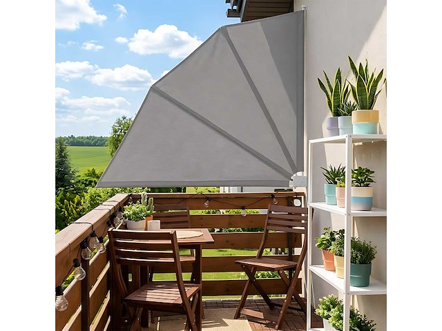 Lepezasta bočna tenda za balkon 140 x 140 cm – Diskretna zaštita od vetra, sunca i pogleda