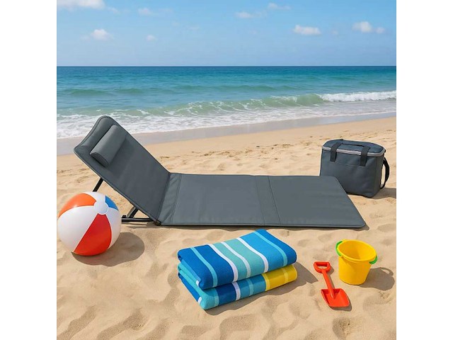 Sklopiva ležaljka za plažu sa podesivim naslonom Siva