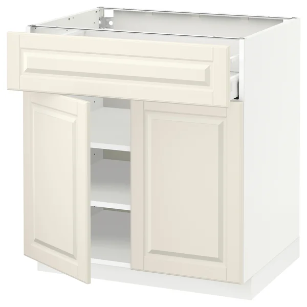 Podni element s fiokom/2 vrata, bela/Bodbyn prljavobela, 80x60 cm