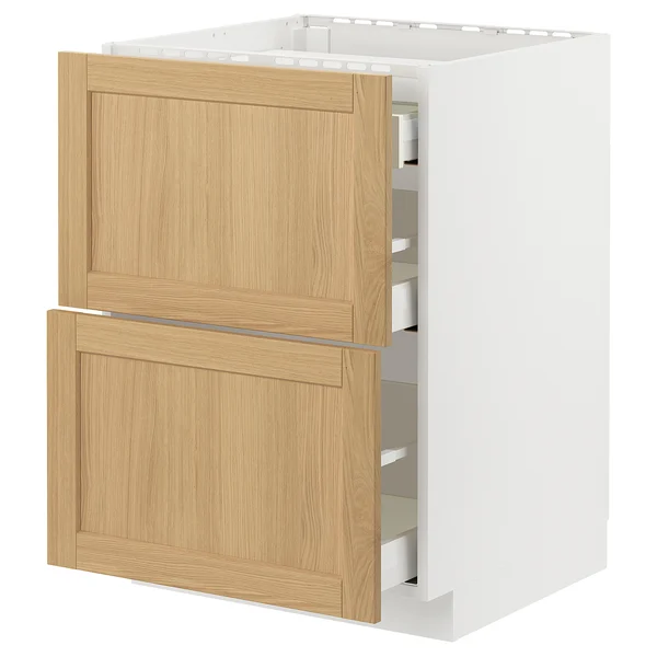 Pod.elem.grej.ploča/2front/3fiok, bela/Forsbacka hrastovina, 60x60 cm