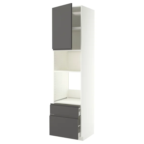 Visoki element za ugradne uređaje, bela/Voxtorp tamnosiva, 60x60x240 cm