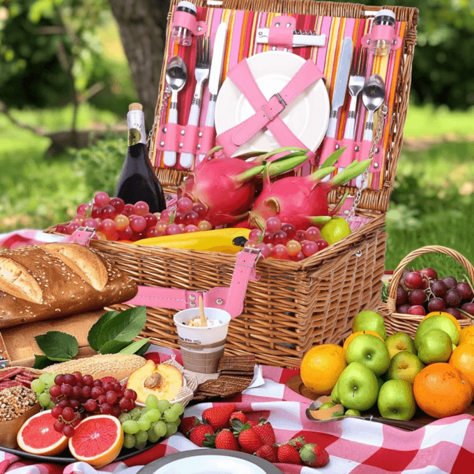 Dezen korpa za piknik za četvoro – roze