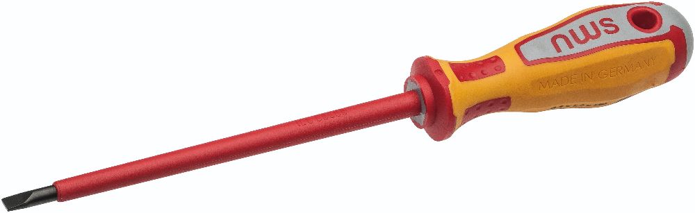 Odvijač ravni 0,4×2,5 mm, 75/185 mm, 1000V VDE – ergonomska višekomponentna drška, anti-roll; Cr-Mo-V sečivo, black tip; ležište za bit, precizan vrh NWS