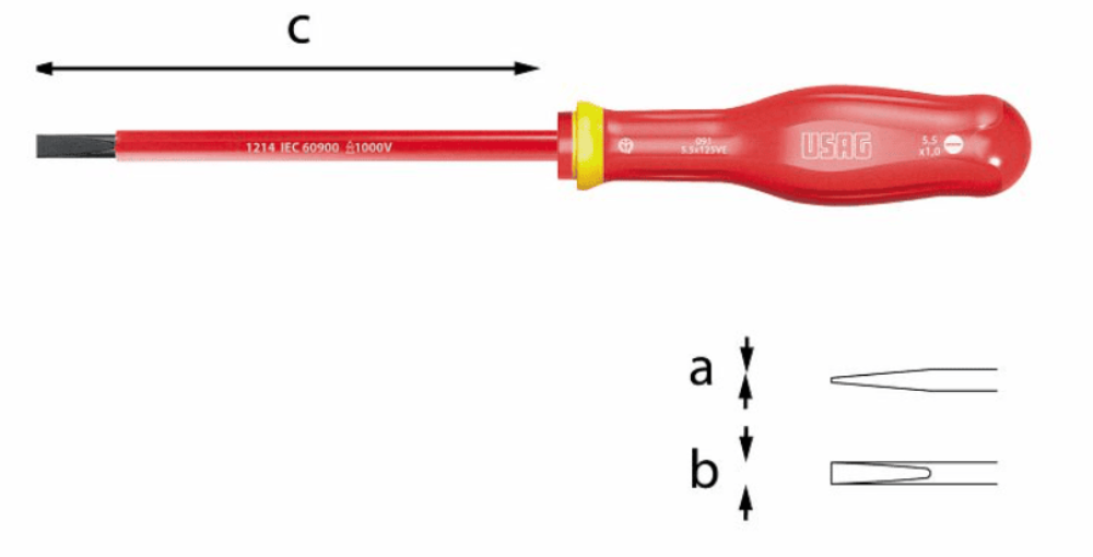 Odvijač ravni 1000V 0,x2,5x75 dužine 169 mm 091 USAG