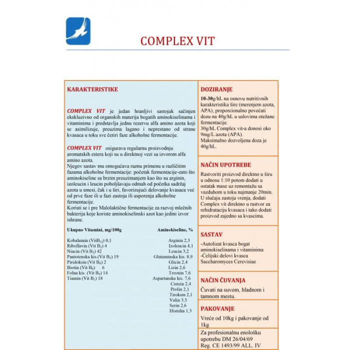 Hrana za kvasce kompleksna Complex Vit 1kg