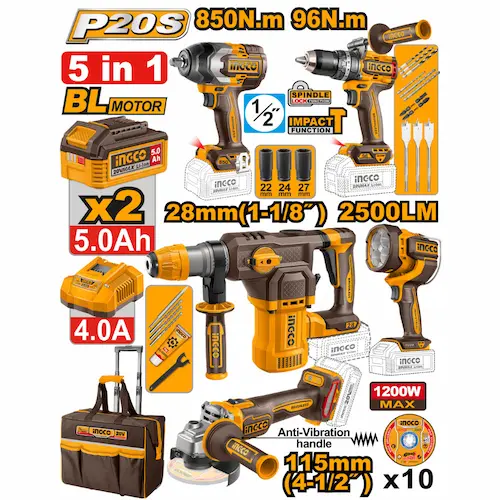Set Ingco akumulatorskog alata 5u1 COSLI251193E