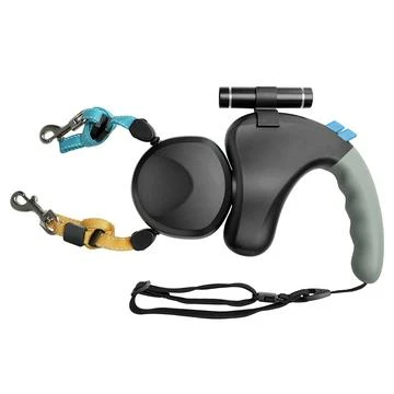 BENWIS HA-DWL-2 DUAL RETRACTABLE PET LEASH W. LED FLASHLIGHT (OPEN-BOX SATISFACTORY) - BLACK