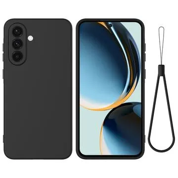 SAMSUNG GALAXY A27 LIQUID SILICONE CASE WITH HAND STRAP - BLACK