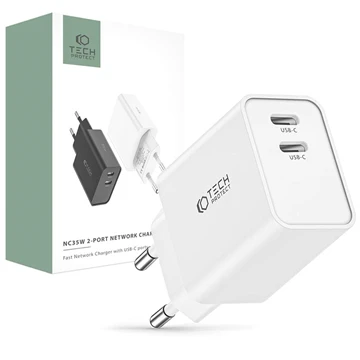 TECH-PROTECT C35W MREŽNI PUNJAČ SA 2 PORTA - 2XUSB-C - BELI