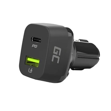 GREEN CELL 48W CAR CHARGER WITH USB-C POWER DELIVERY AND USB-A QUICK CHARGE 3.0 - FAST CHARGING FOR SMARTPHONES AND TABLETS