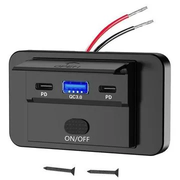 3-PORT PANEL MOUNT CHARGER FOR RV, BOAT AND TRUCK - BLACK