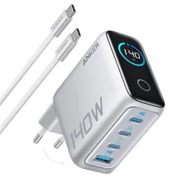 ANKER ZOLO 140W GAN DESKTOP CHARGER WITH USB-C CABLE - SILVER