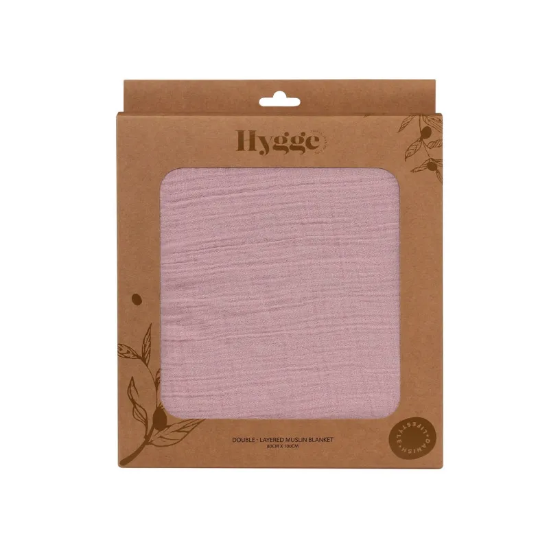 HYGGE PREKRIVAC OD MUSLINA, DVOSLOJAN, DUSTY ROSE, 100X80CM