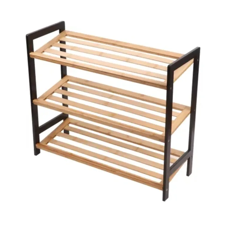 Polica za obucu 3 nivoa bamboo crna