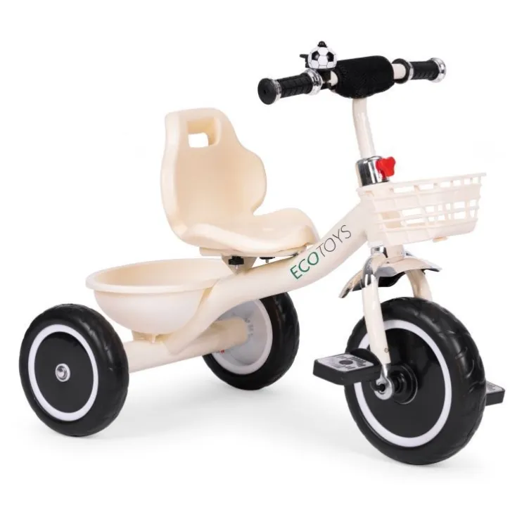 Tricikl sa neklizajućim rukohvatima, zvoncem i korpom, Beige, ECOTOYS