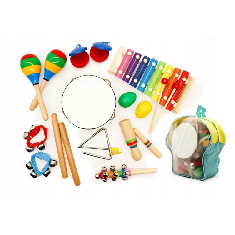 Drveni muzički instrumenti za decu set od 10 komada sa rancem