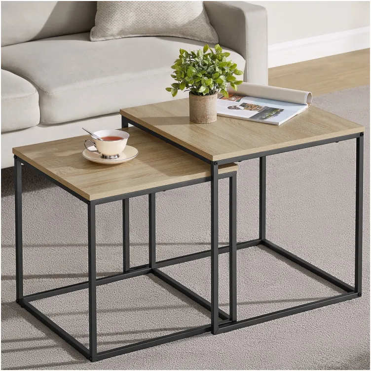 Kvadratni sto za kafu, 2 komada -sonoma oak / black nogare