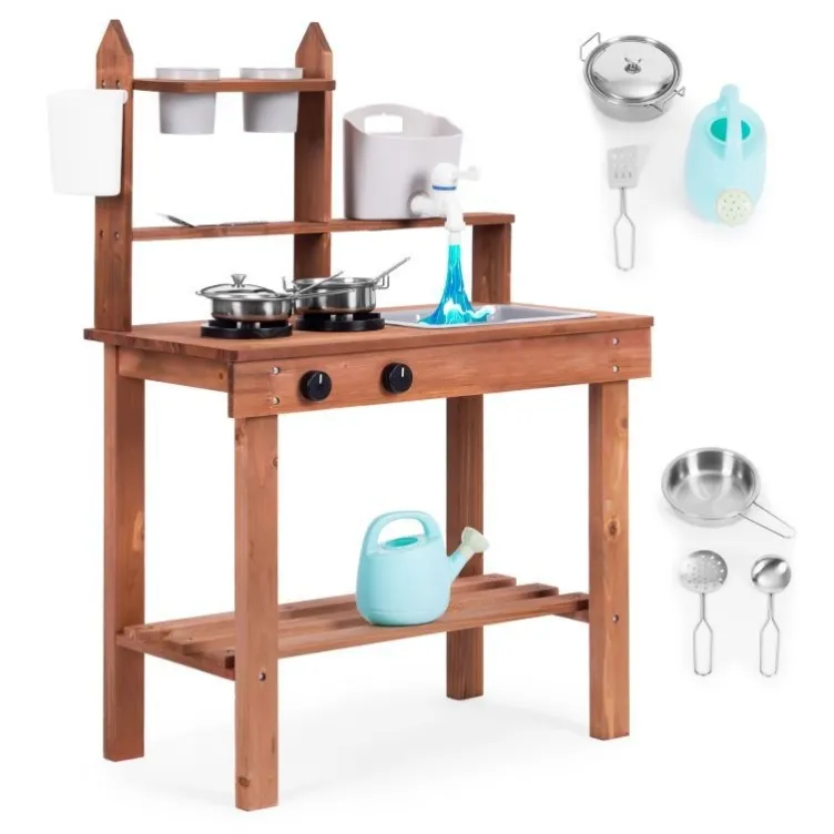 Spoljna drvena kuhinja sa dodacima za igru u pesku i blatu 05 - ECOTOYS