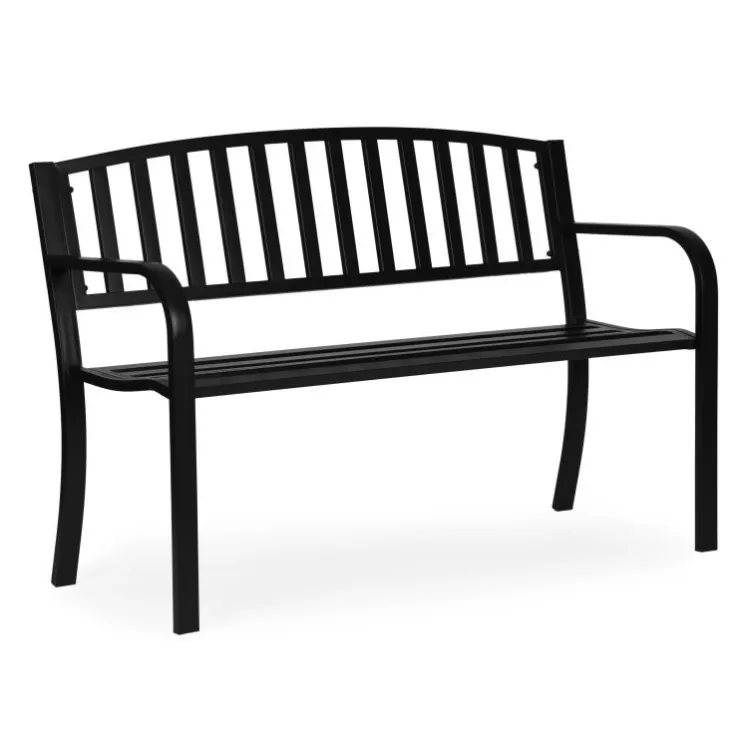 Metalna baštenska klupa 120×50 cm sa naslonom, crna - MultiGarden