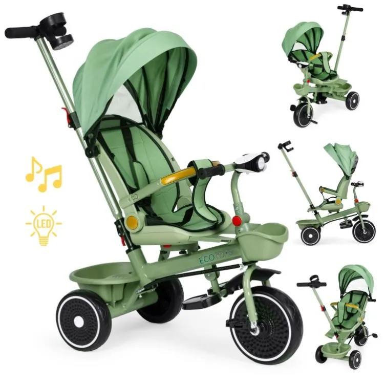 2u1 tricikl sa rotirajućim sedištem i sklopivom tendom Green, ECOTOYS