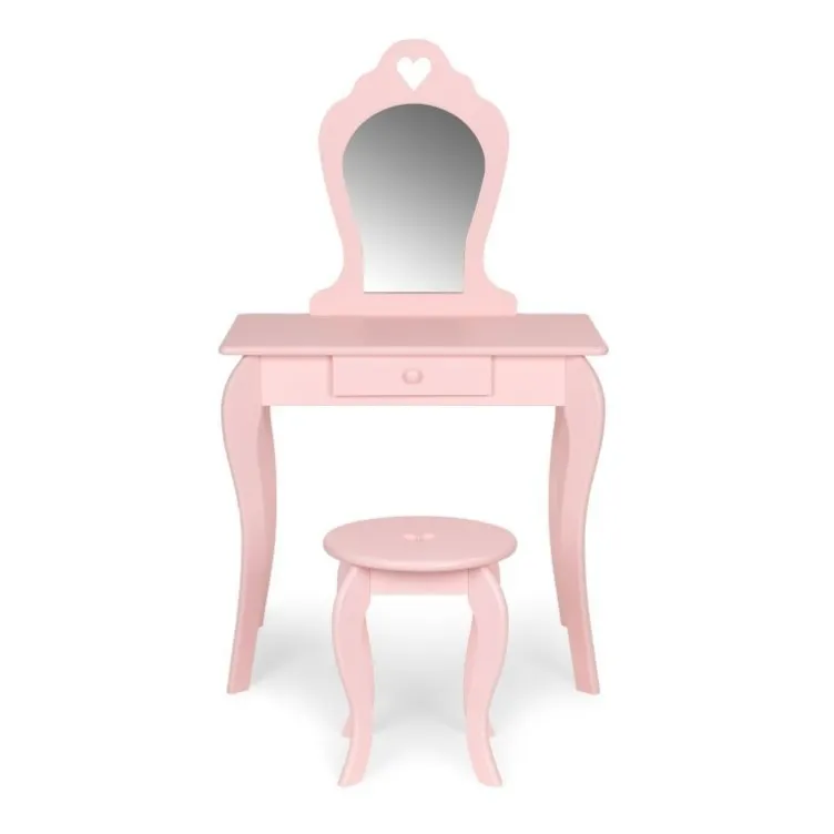 Veliki drveni sto za šminkanje za devojčice sa ogledalom, Pink, ECOTOYS