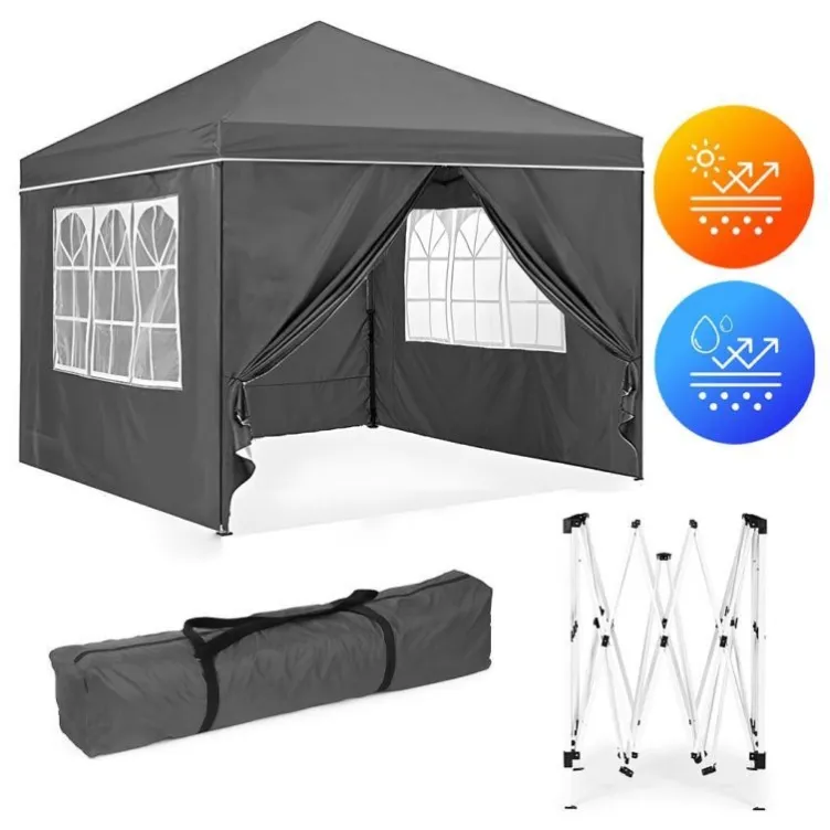Baštenski šator/paviljon 3×3 m, automatski rasklopiv, sa 4 bočne stranice crni – MultiGarden