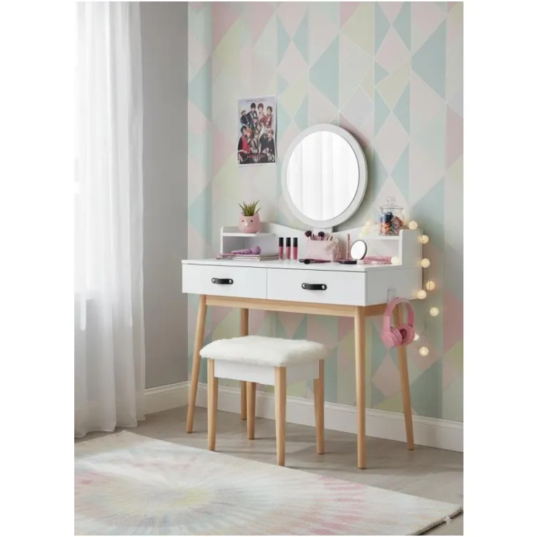 Beli sto za šminkanje sa ogledalom 100 x 40 x 139 cm