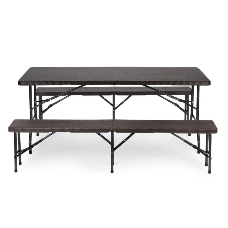 Sklopivi set sto180cm sa 2 klupe ratan brown