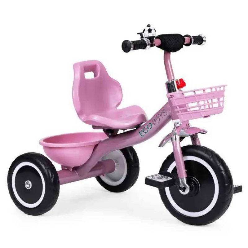 TRICIKL SA NEKLIZAJUĆIM RUKOHVATIMA ZVONCEM I KORPOM PINK ECOTOYS