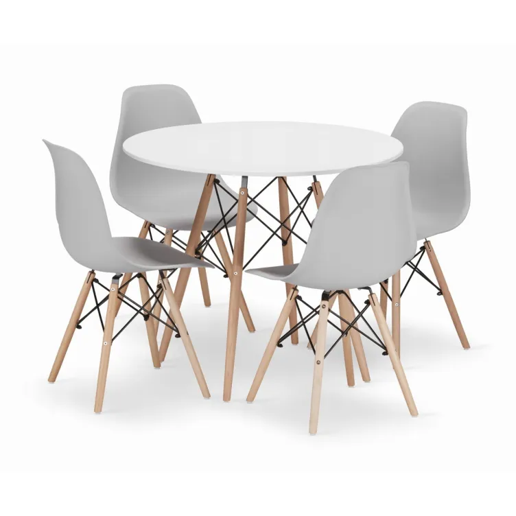 TORINO OKRUGLI STO 80 cm WHITE + Milano set 4 stolice SVETLO SIVA