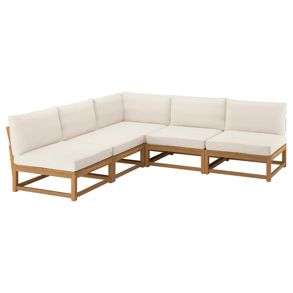 Ugaona sofa, četvorosed, napolju svetlosmeđe bajcovano/Frösön/Duvholmen bež, 254 cm