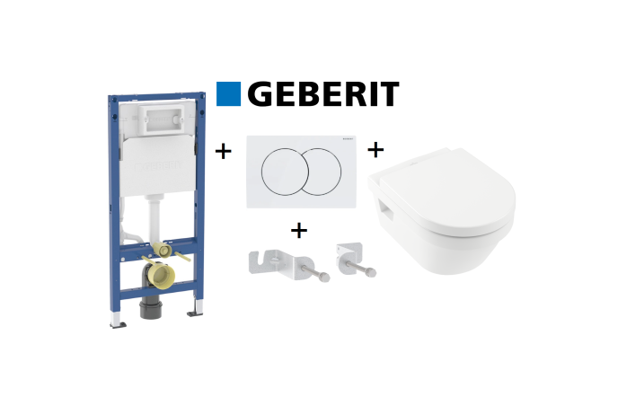 Geberit set 5u1 - Ugradbeni vodokotlić sa setom za montažu, Delta aktivirnom tipkom i Villeroy Boch wc šoljom sa soft close poklopcem
