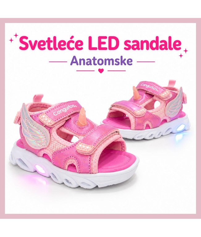 DEČIJE SVETLEĆE SANDALE - UNICORN / FUXIA