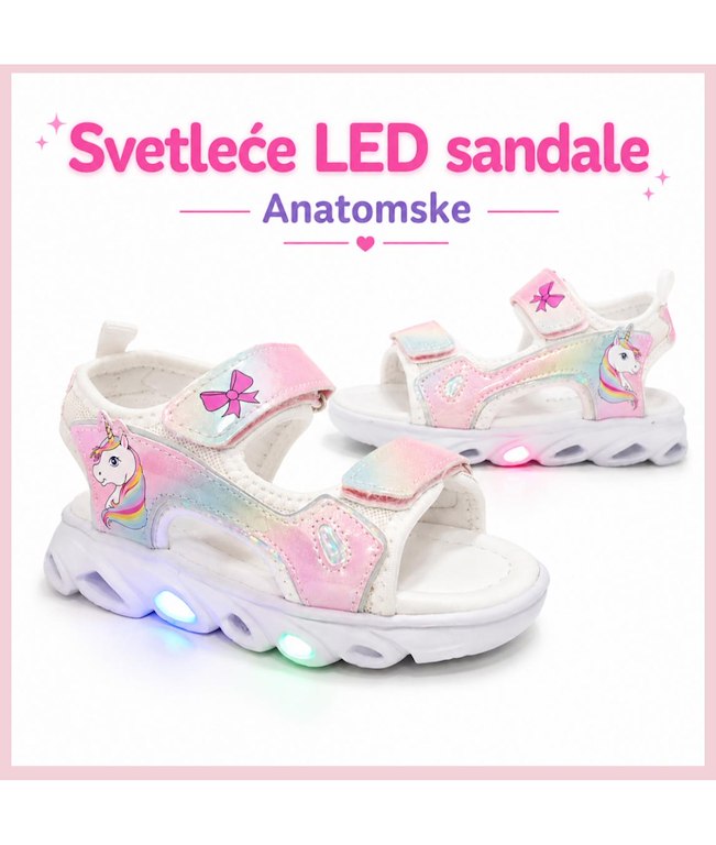 DEČIJE SVETLEĆE SANDALE - UNICORN / ROSA