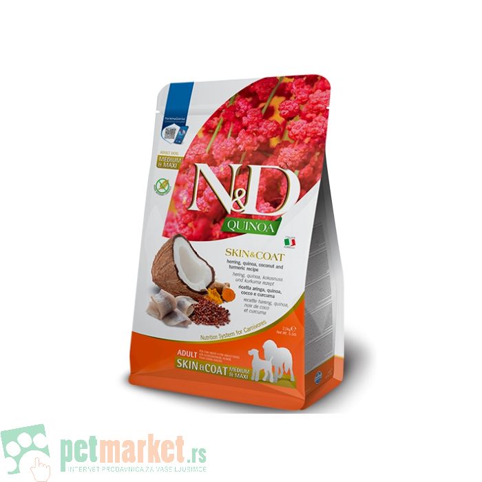 N&D Quinoa: Hrana za podršku koži Med/Max Adult Skin&Coat, Haringa & Kinoa