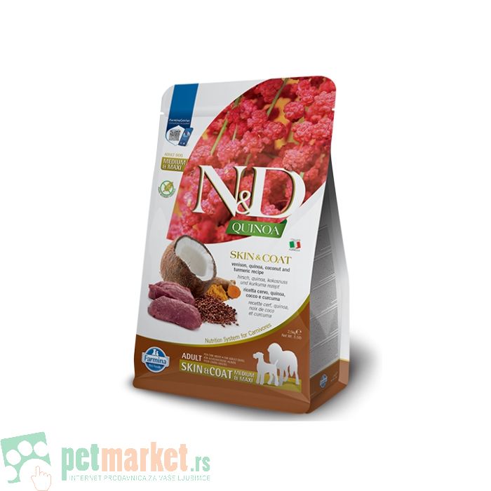 N&D Quinoa: Hrana za podršku koži Med/Max Adult Skin&Coat, Jelen & Kinoa