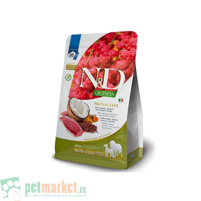 N&D Quinoa: Hrana za podršku koži Med/Max Adult Skin&Coat, Pačetina & Kinoa