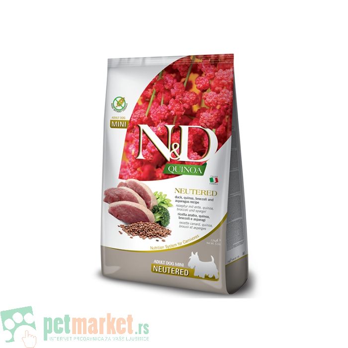 N&D Quinoa: Hrana za sterilisane pse Mini Adult Neutered, Pačetina & Kinoa