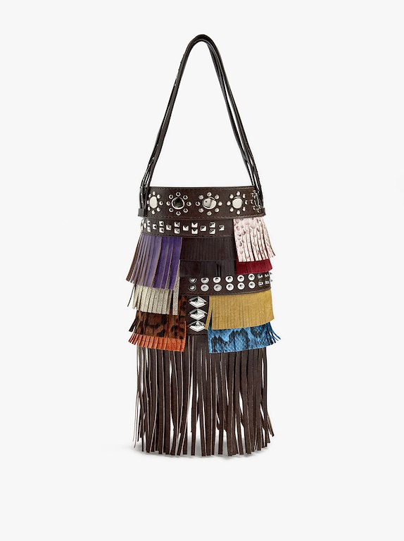 CROSSBODY BAG WITH MULTICOLOR FRINGES AND STUDS
